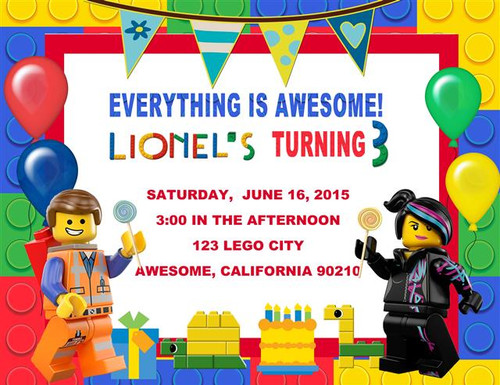 Lego Movie Birthday Party Invitation (sold in sets of 10) | Cheryl's ...