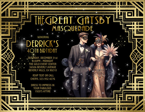 Gatsby Masquerade Party Invitation (sold in sets of 10) | Cheryl's ...