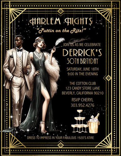 Harlem Nights Champagne Party Invitation (sold in sets of 10) | Cheryl ...