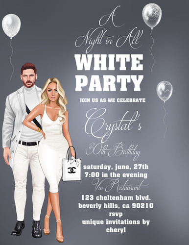 White Party Couple Invitation (sold in sets of 10) | Cheryl's Invitations