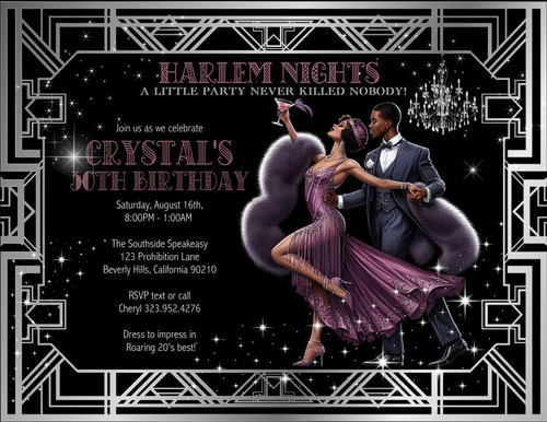 Harlem Nights Silver Rose Party Invitation (sold in sets of 10 ...
