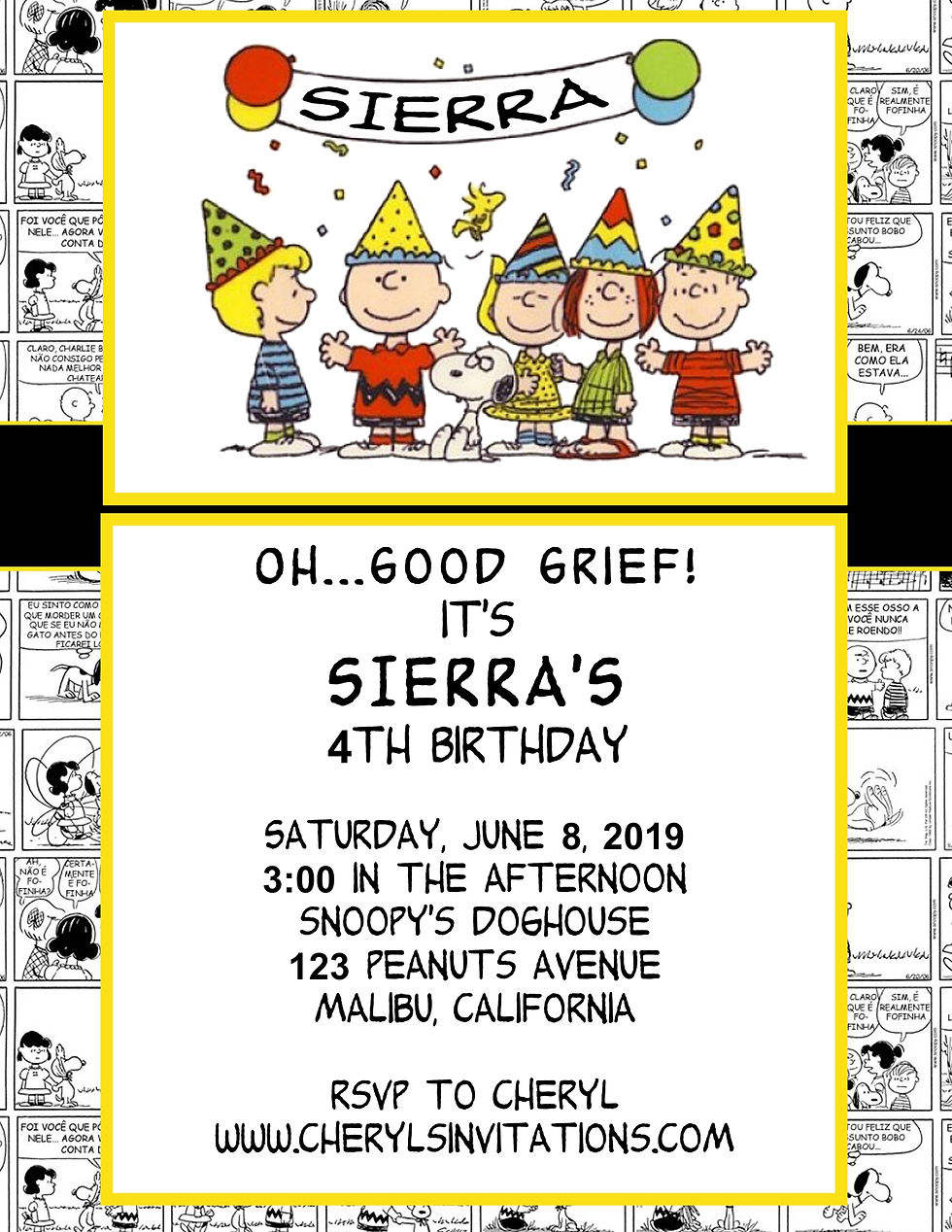 Peanuts Comic Birthday Party and Event Invitation (sold in sets of 10 ...