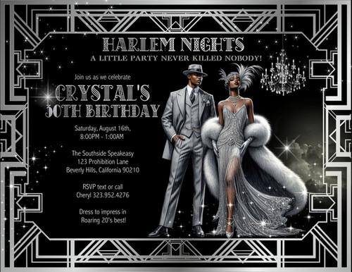 Harlem Nights Platinum Couple Party Invitation (sold in sets of 10 ...