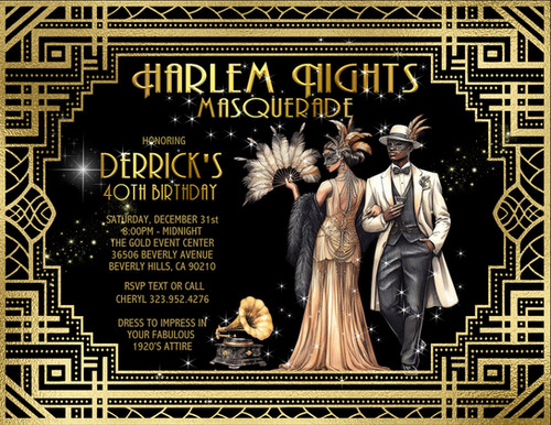 Harlem Nights Masquerade Party Invitation (sold in sets of 10) | Cheryl ...