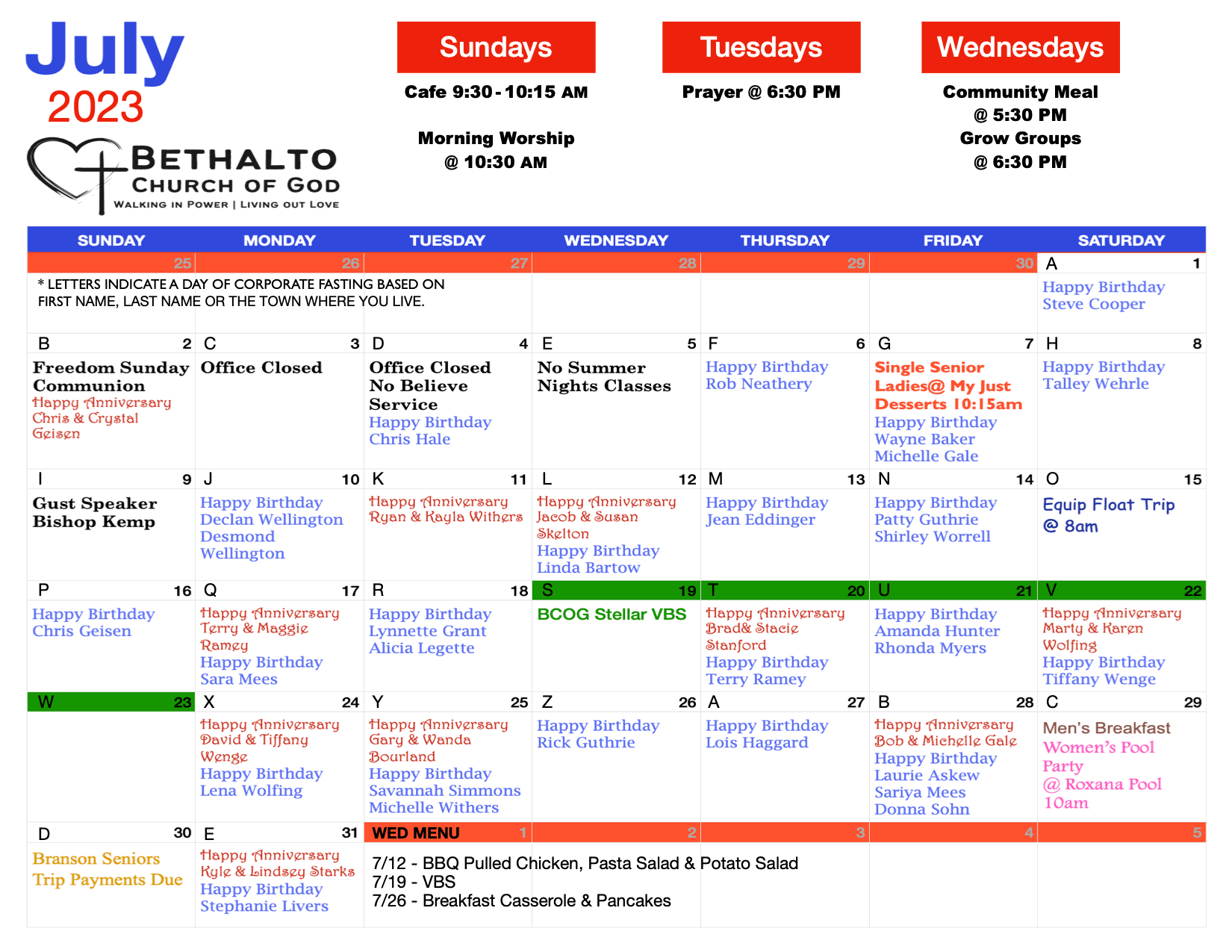 BCOG Calendar | BethaltoCOG