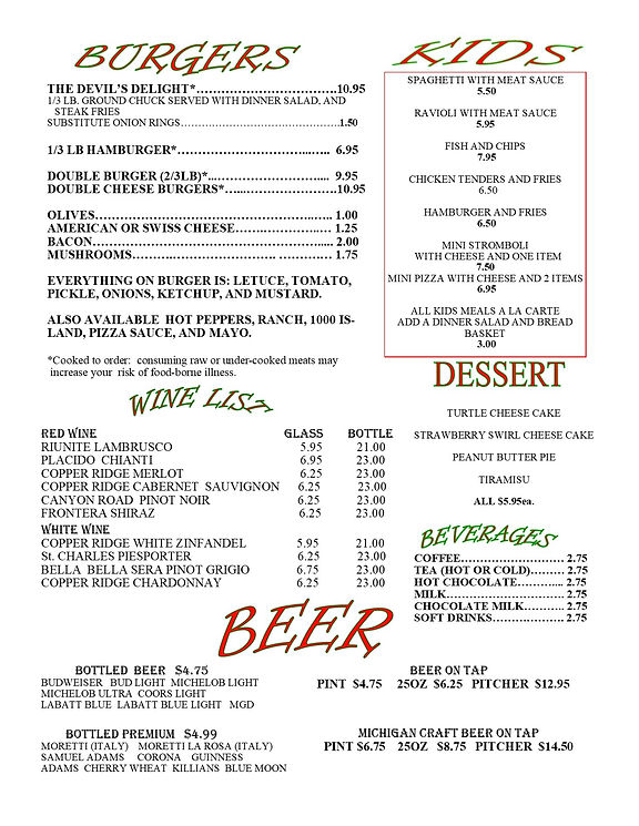 Menu Red Devil of Holly | Red Devil Restaurant