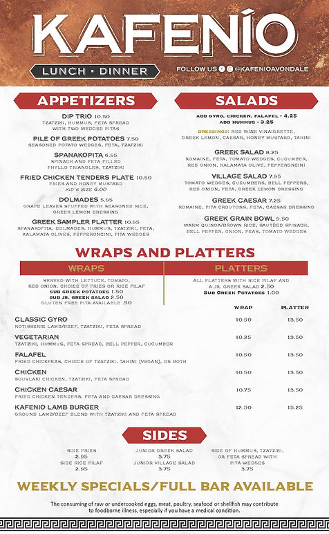 Menu | Kafenio Greek Diner | College Park | Decatur