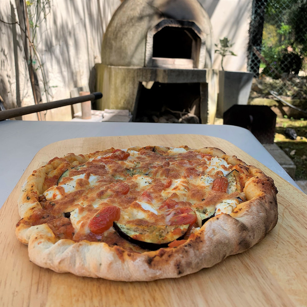 Stone oven baked pizza