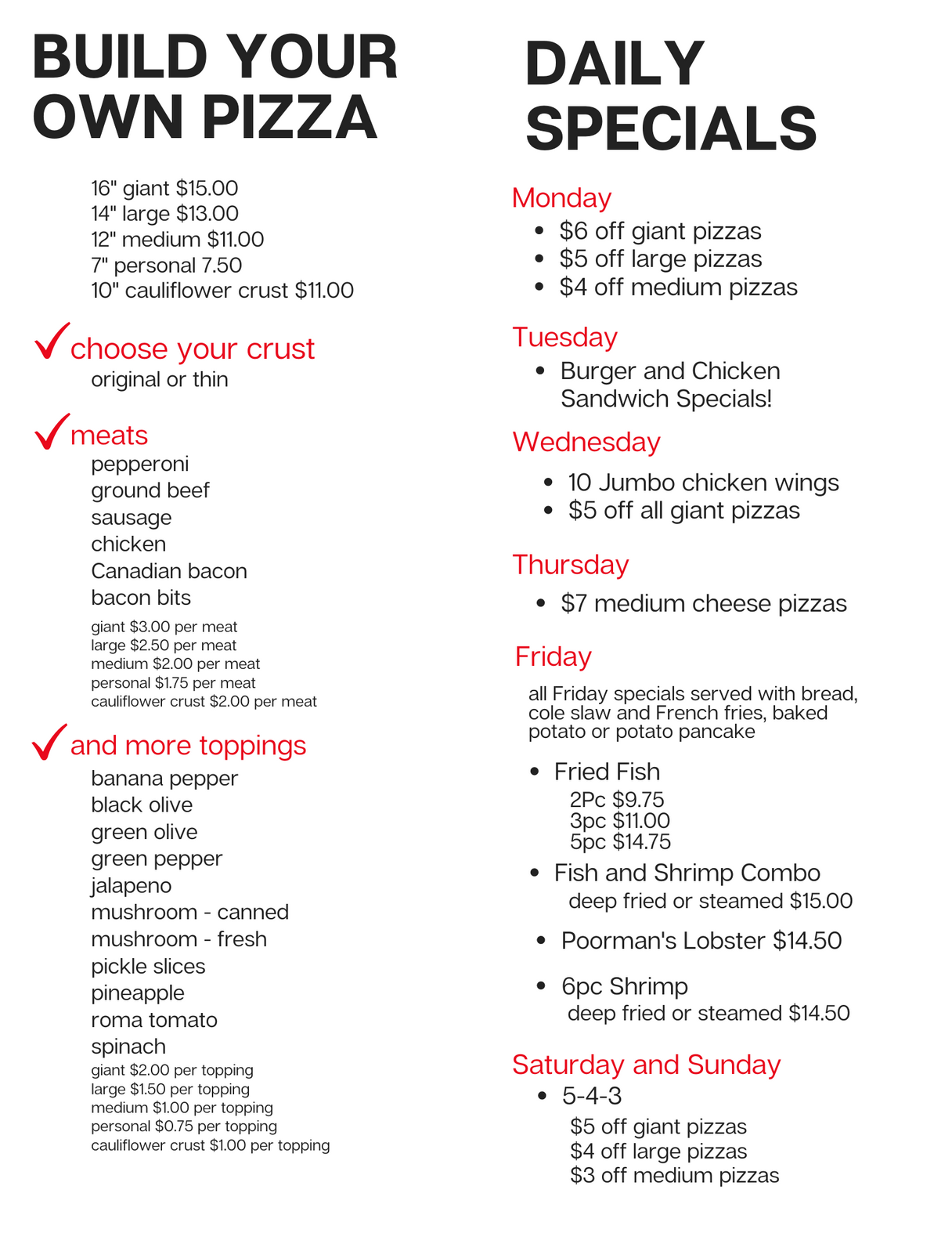 Hering's Towne Inn | Jefferson | Menu