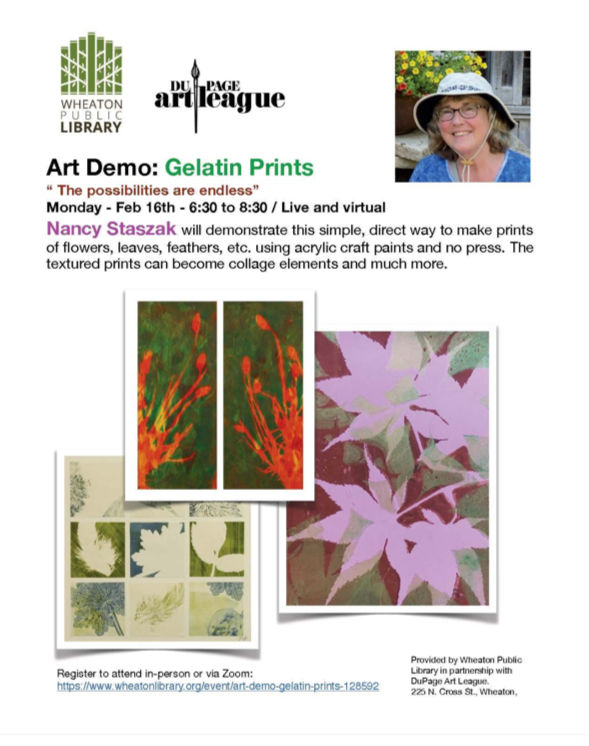 2/16/2026 Gelatin Print Workshop at Wheaton Public Library from DuPage ...