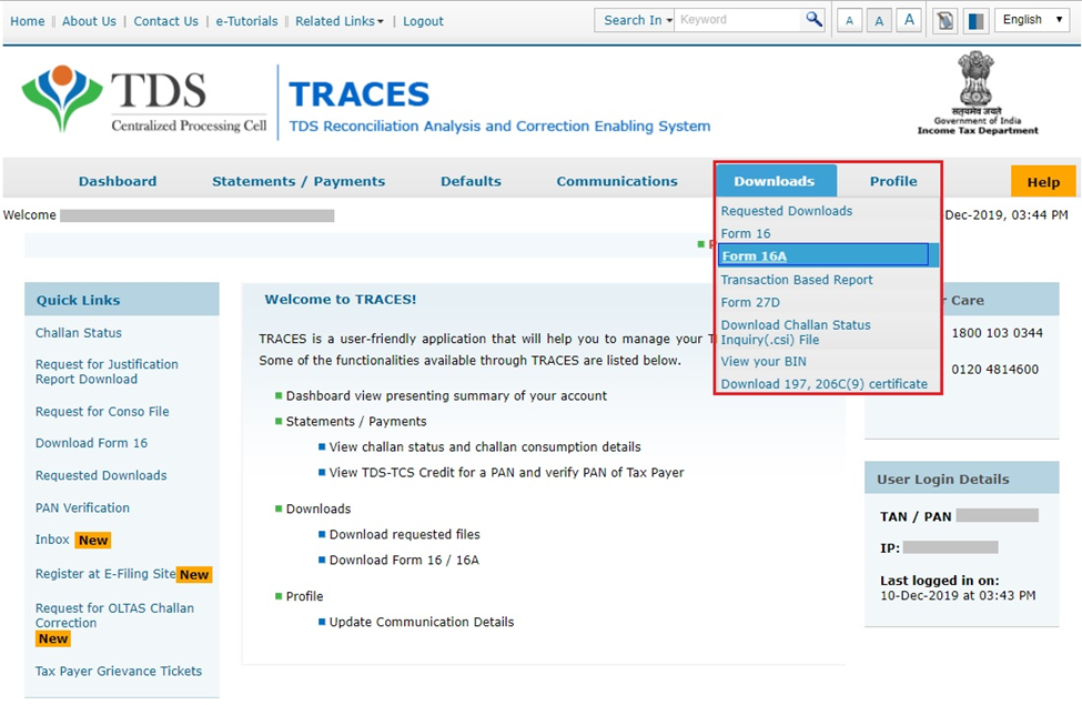 Form 16A: How to Generate and Download Form-16A from Traces