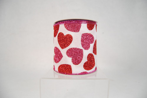 RIBBON WHITE WITH BOLD HEARTS 4X10YDS | Craftex