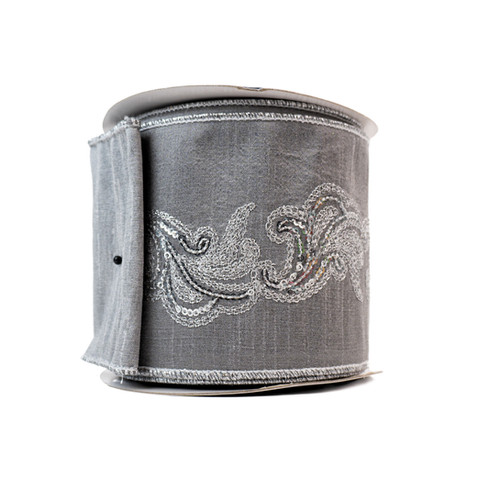 RIBBON 4" X 10YDS SEQUIN SCAN SILVER | Craftex