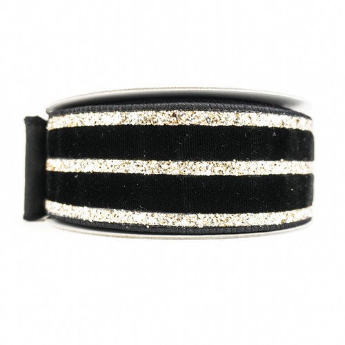 RIBBON VELVET GLITTER STRIPES WITH BLACK (2 SIZES) | Craftex