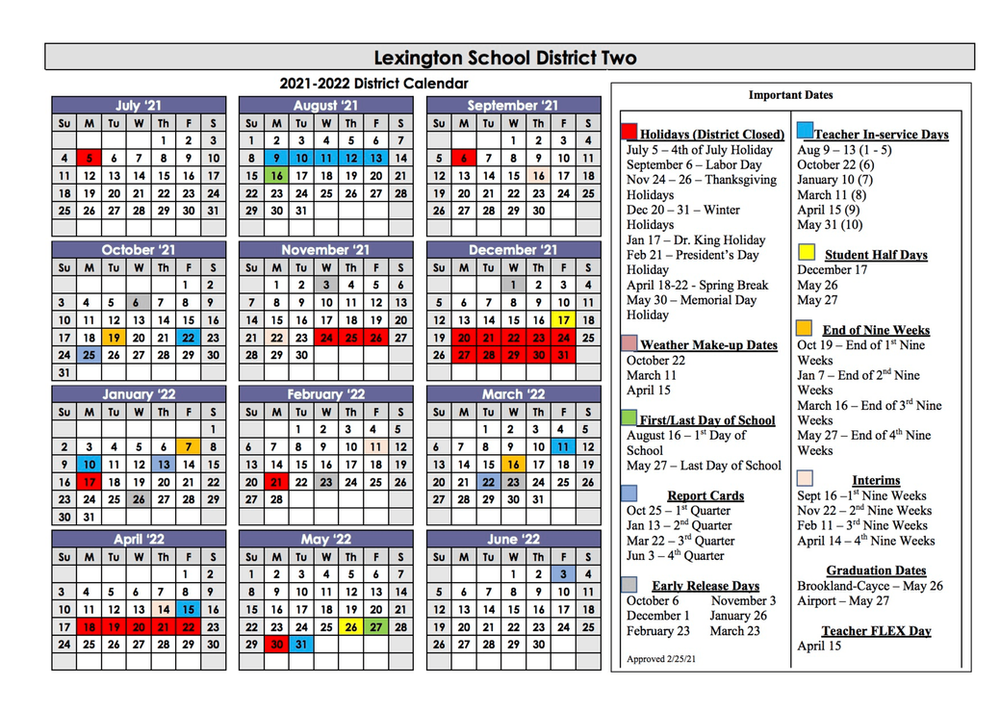 Lexington Two Releases Academic Calendar For 2021 22 School Year Lexington Two Releases Academic Calendar For 2021 22 School Year