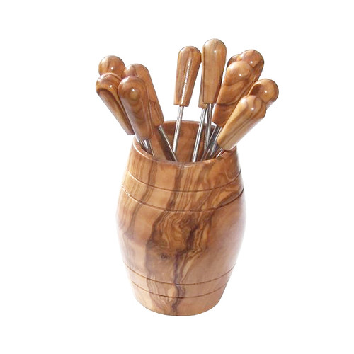 Olive Wood Olive Picks (6) in Barrell | 13olives-website