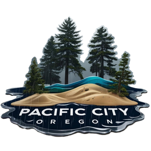 95-Pacific City Oregon Logo Design cutout with trees | Pieces Of Oregon