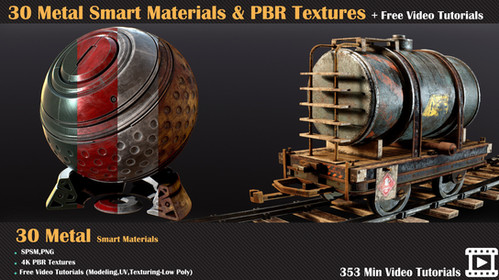 30 Metal Smart Materials + PBR Textures + Free Video Tutorials | 3DRedbox
