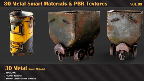 30 Metal Smart Materials & PBR Textures - VOL 09 | 3DRedbox