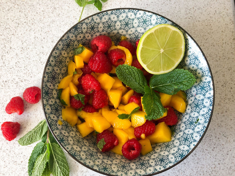 Mango and Raspberry Mojito Fruit Salad