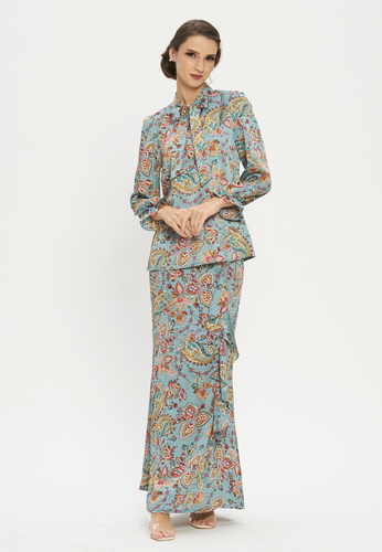 Victoria Paisley Teal Tie Top & Frill Skirt Modern Baju Kurung Hari ...