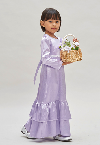 Girl Lilac Dress with Flower Brooch Baju Hari Raya | loveaisyah.com
