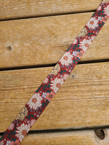 1in Autumn Flowers on Burgundy webbing | Renmae Designs