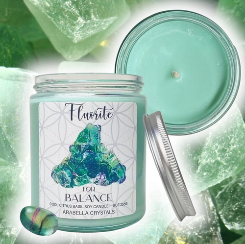 Fluorite Crystal Candle Jar - For Balance, Absorbs Negative Energies | theconjuredsaint