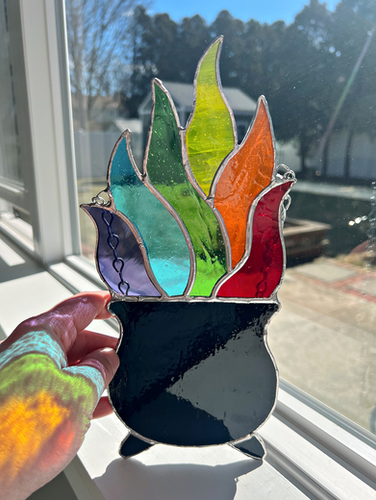 Flaming Cauldron Stained Glass Suncatcher | theconjuredsaint