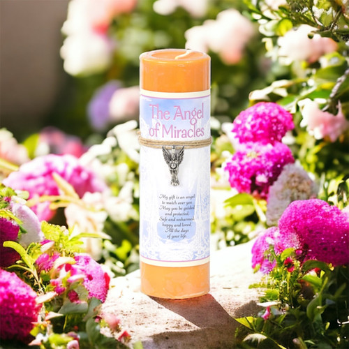 The Angel of Miracles Pillar Candle With Angel Charm | theconjuredsaint