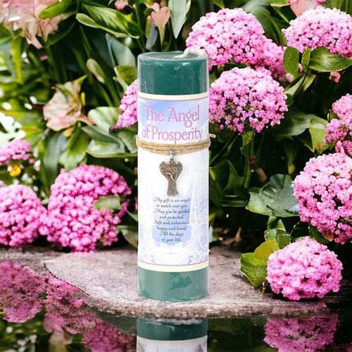 The Angel of Prosperity Pillar Candle and Angel Charm - Money Blessings ...