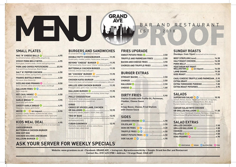 Menu | Grand Ave | West Kirby