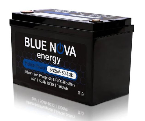 Blue Nova 1300Wh 50AH 26VDC LIFePO4 BATTERY C/W BMS | Schrodingers