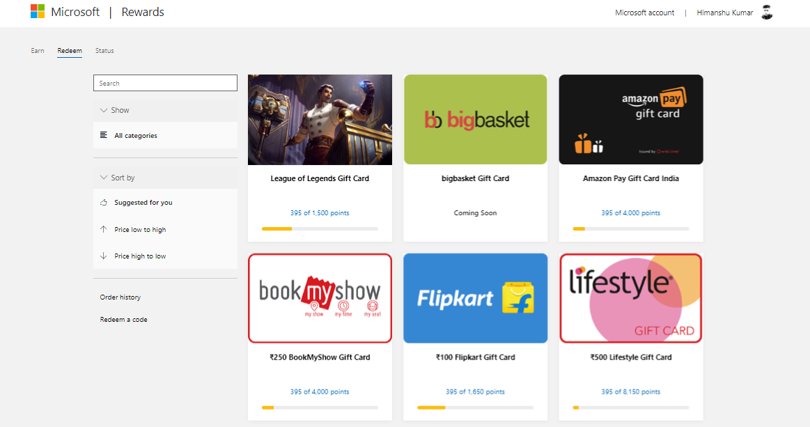 Microsoft Reward- Earn Free Gift Card and Money