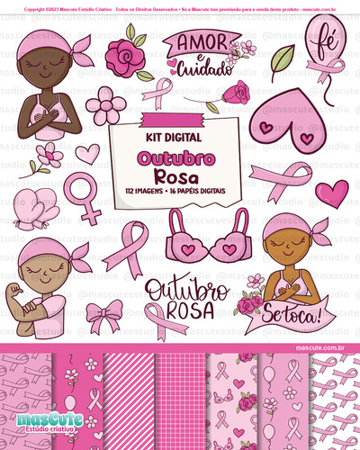 KIT DIGITAL OUTUBRO ROSA | PAPEL DIGITAL E CLIPART | Mascute