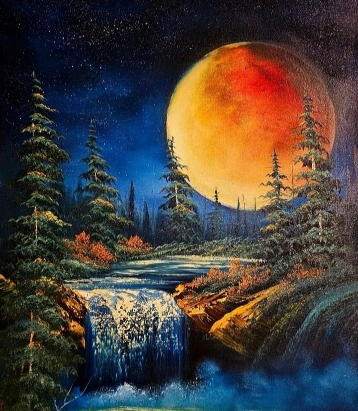 "Full Moon-"-Bob Ross Style Oil Painting Public Artsy Party! | Art For Life