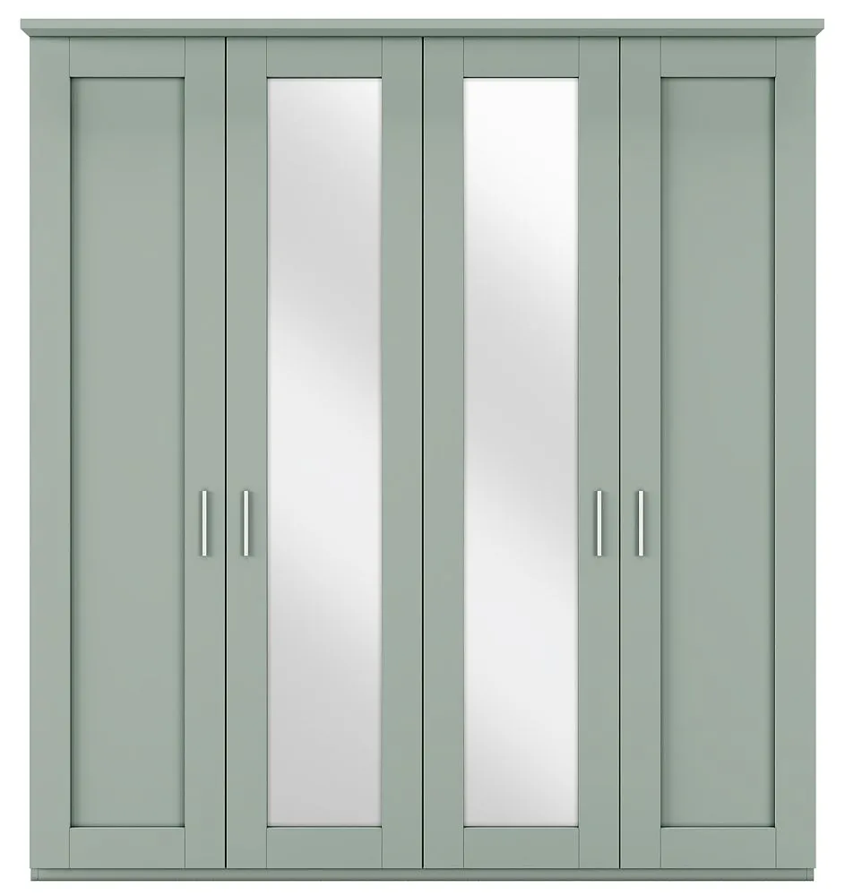 Wiemann Cambridge Sage Green 200cm 4 Door 2 Mirrored Wardrobe | Inspirations Living