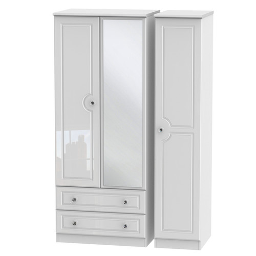 Balmoral White High Gloss Tall Triple 2 Drawer Mirror Wardrobe ...