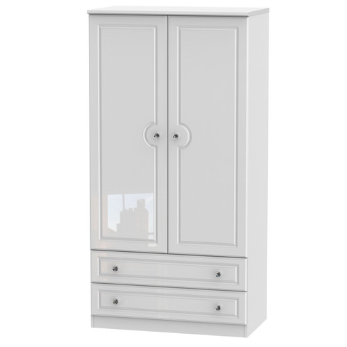 Balmoral White High Gloss 3ft 2 Drawer Wardrobe | Inspirations Living