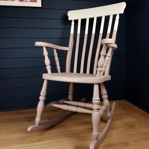 Two-tone pink painted wooden rocking chair | Orange Otter