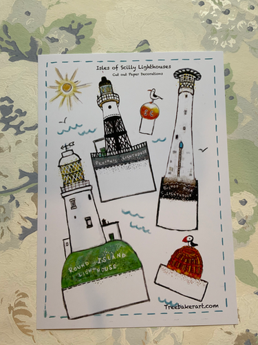 Scilly Lighthouses. Cut out and keep Paper Decorations | Tree Baker Art