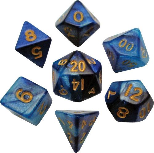 Mini Dice Set: Dk Blue/Lt Blue w/ Gold Numbers | Warmaiden Games