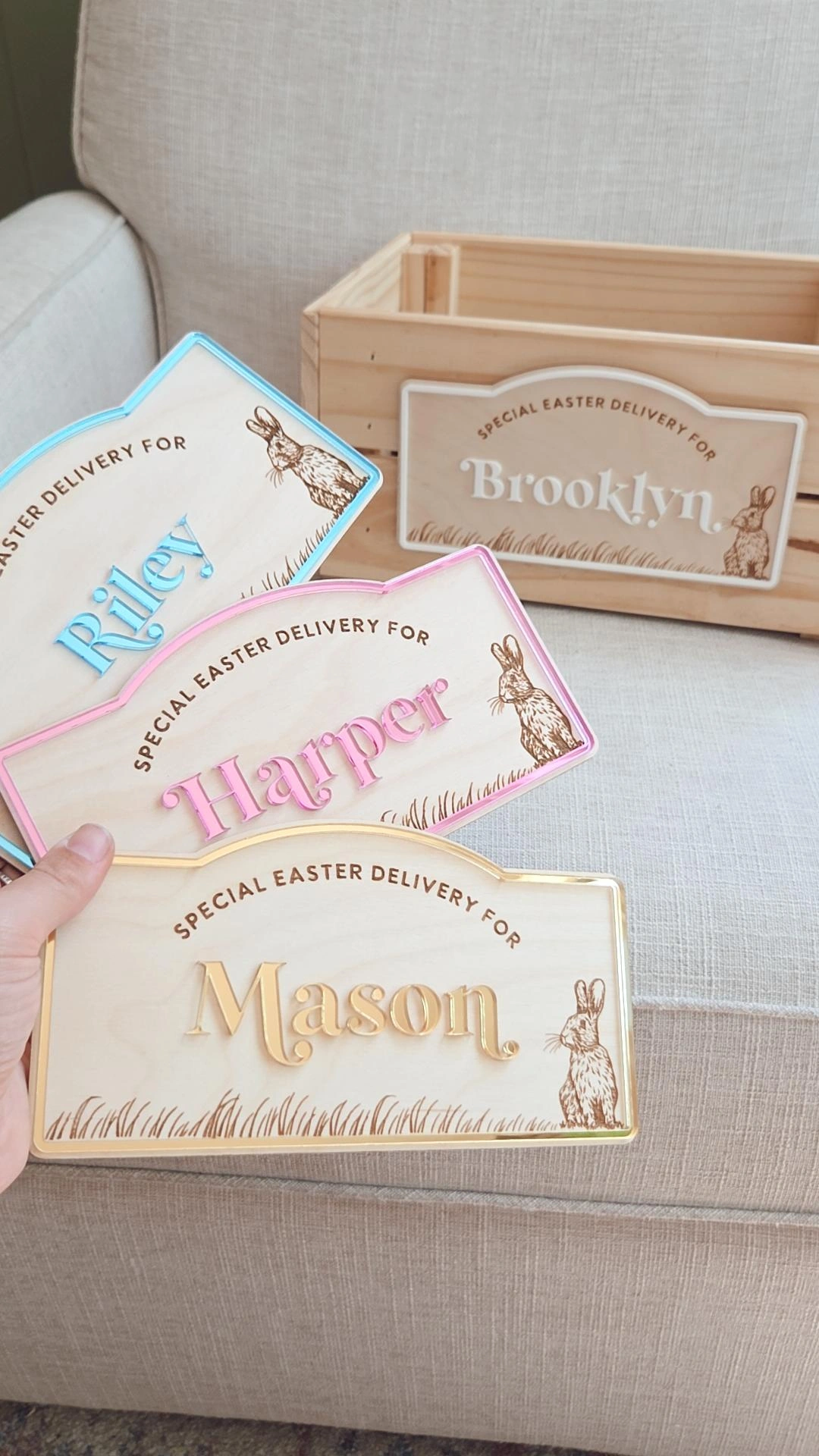 Personalised Easter Box/Crate - Interchangeable Special Delivery Plaque | Words & Wood