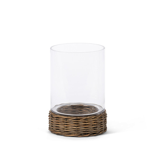 Glass Hurricane with Rattan Base | Rafter S Mercantile
