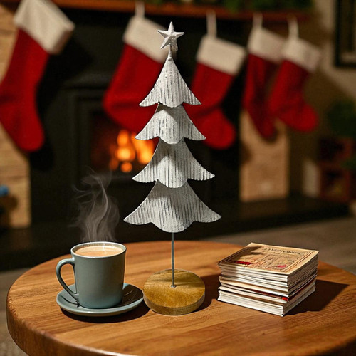 Rustic Galvanized Evergreen Display Stand - Wood Base Holiday Decor ...
