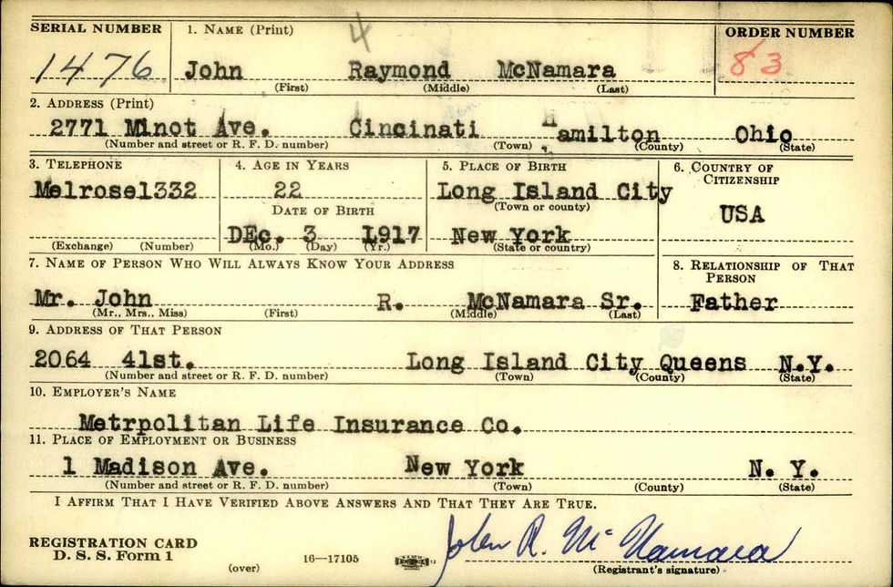 Drafted Enlisted in WWII | John R McNamara WWII