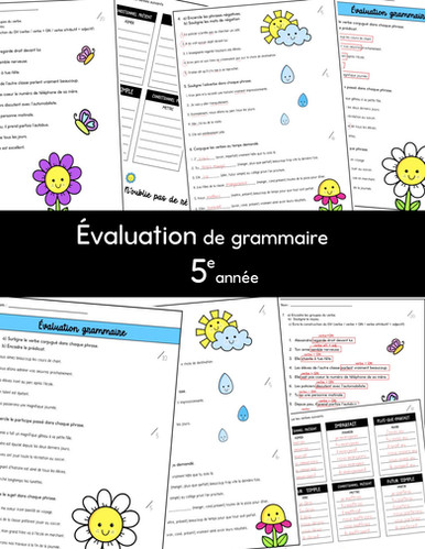 Évaluation de grammaire 5e année (numéro 2) | La classe de Catherine
