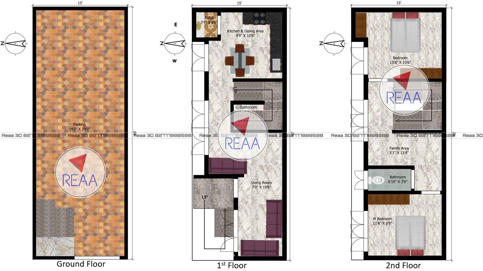 15 x 40 Duplex West face House plan