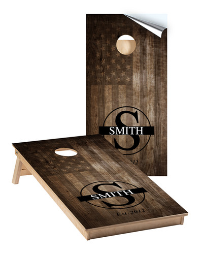 Custom Cornhole Wrap 734 Wood Flag | YourBoardWrap.com