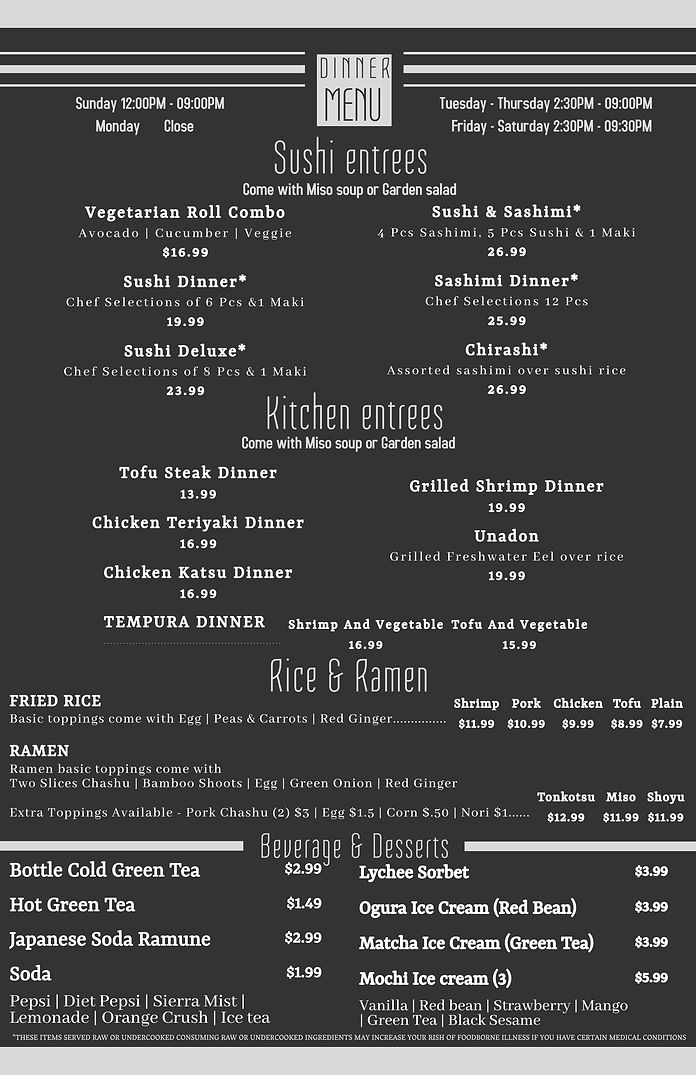 Dinner Menu | Rocky Yama sushi